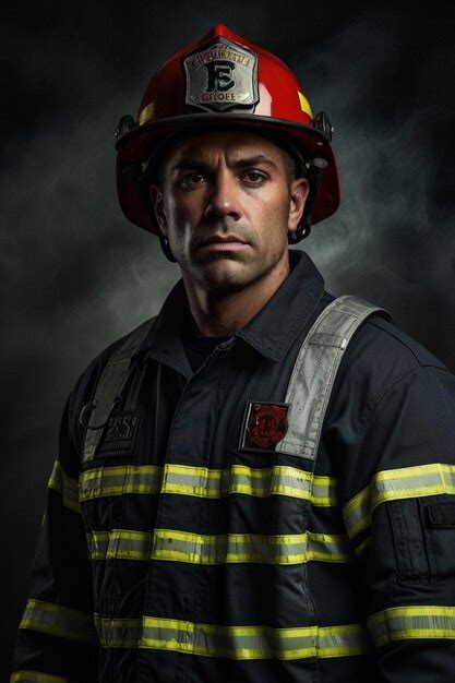 A Firefighter Wears A Red And Yellow Firefighter Uniform Premium Ai
