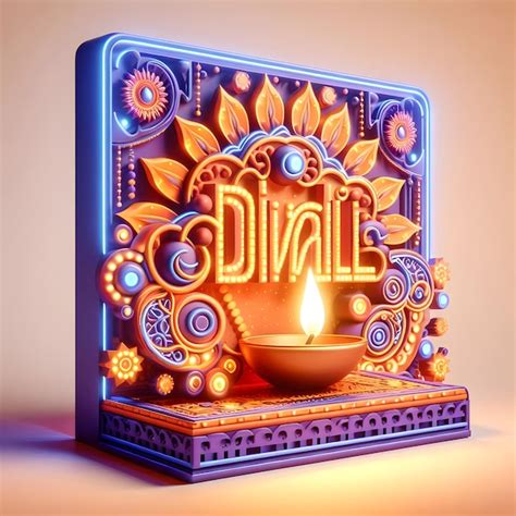 3d Diwali Lamp And Light Up Diwali Text With Vibrant Illumination And