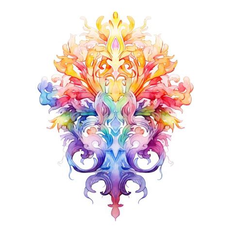 Premium Ai Image Watercolor Rainbow Rococo Ornament On White Background
