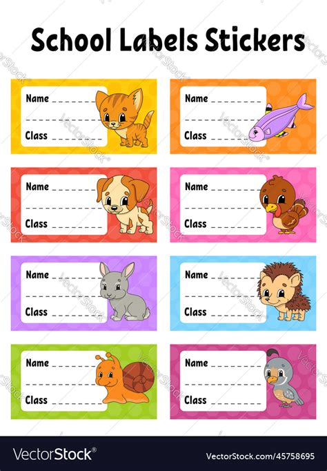 Bright Stickers Name And Class Back To School Vector Image