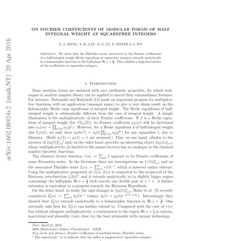Pdf On Fourier Coefficients Of Modular Forms Of Half Integral Weight