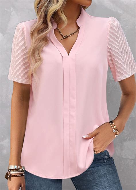 Light Pink Split Short Sleeve Blouse Usd 3298