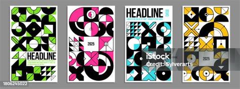 바우하우스 스타일의 기하학적 벡터 포스터 및 표지 광고 시트 레이아웃 기술 엔지니어링 스타일 모양 기계 브로셔 또는 책 표지 A4 용지에 대한 스톡 벡터 아트 및 기타