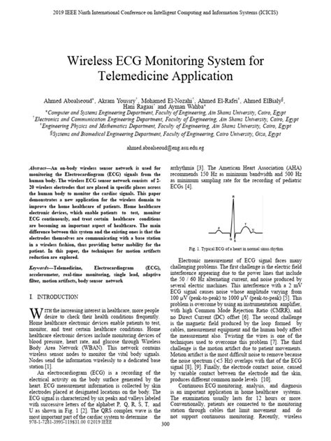 Wireless Ecg Monitoring System For Pdf Electrocardiography Electromagnetic Interference