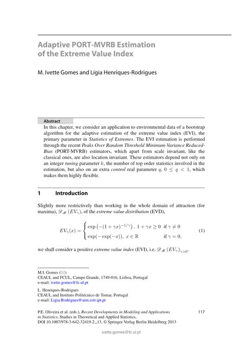 Pdf Adaptive Port Mvrb Estimation Of The Extreme Value Index