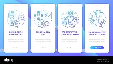 Learning Management System Features Blue Gradient Onboarding Mobile App Screen Stock Vector