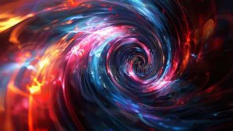 Abstract Swirling Vortex Of Red Blue And White Light Against A Black Background Stock