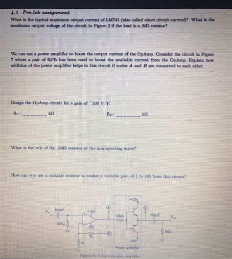 Solved 1 Inverting Amplifier 11 Pre Lab Assignment Circuit