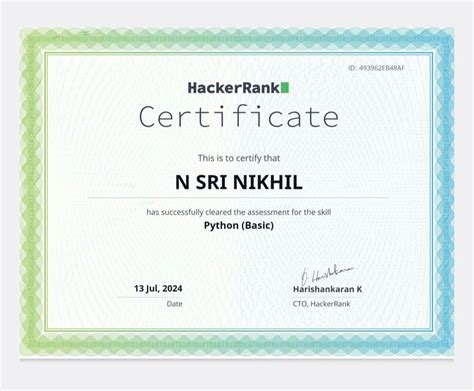 Namala Sri Nikhil On Linkedin Python Certification Hackerrank