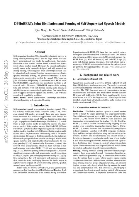 Dphubert Joint Distillation And Pruning Of Self Supervised Speech Models Deepai