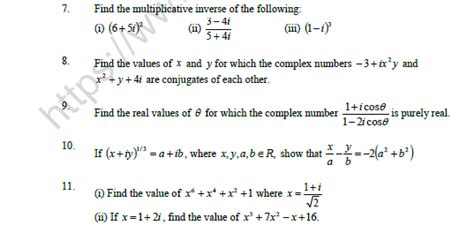 Cbse Class 11 Mathematics Complex Numbers Worksheet Set A
