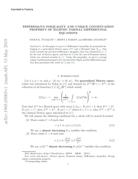 Pdf Feffermans Inequality And Unique Continuation Property Of Elliptic Partial Differential