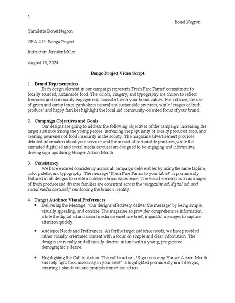 Gra 415 Bongo Project Video Script And Campaign Overview Studocu