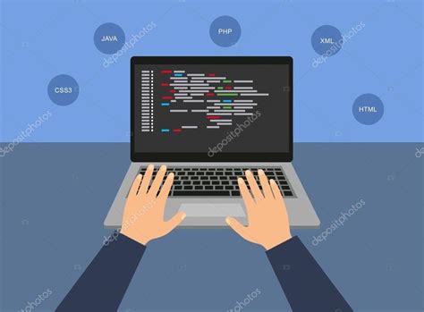 Programación Y Codificación Programador Para El Portátil Mientras Se Trabaja Vector De Stock De