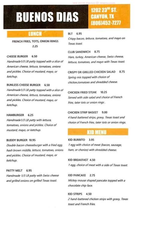 Menu At Buenos Dias Cafe Canyon 23rd St