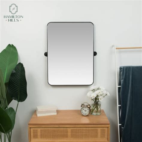 Hamilton Hills 22x30 Black Pivot Mirror Brushed Metal Frame Rounded Corner Rect 22 X 30