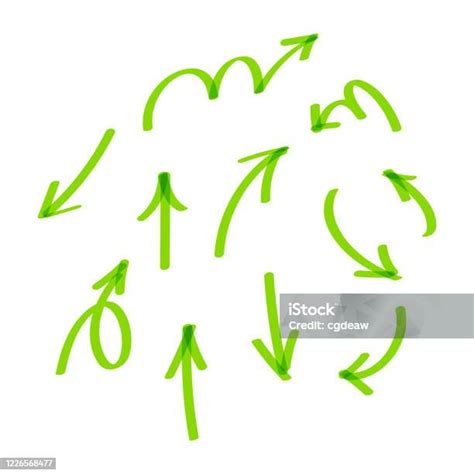 펜 마커 브러쉬가 있는 흰색 녹색 화살표 선 클립 아트용 화살표 그리기 포인터 선 자유로운 손 모양의 손으로 그린 화살표 녹색에 녹색 으로 분리된 화살표 낙서 선 화살표에