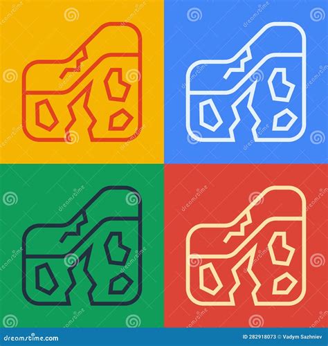 Pop Art Line Geological Fault Icon Isolated On Color Background Structural Geology Stock Vector