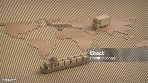 골판지로 만든 비행기 선박 트럭 및 세계지도 골판지로 만든 세계지도 3d 그림 종이 디스플레이에 대한 스톡 사진 및 기타 이미지 종이 디스플레이 0명 강철 Istock
