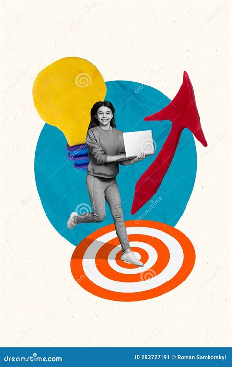 Collage 3d Pinup Pop Sketch Image Of Smiling Clever Small Lady