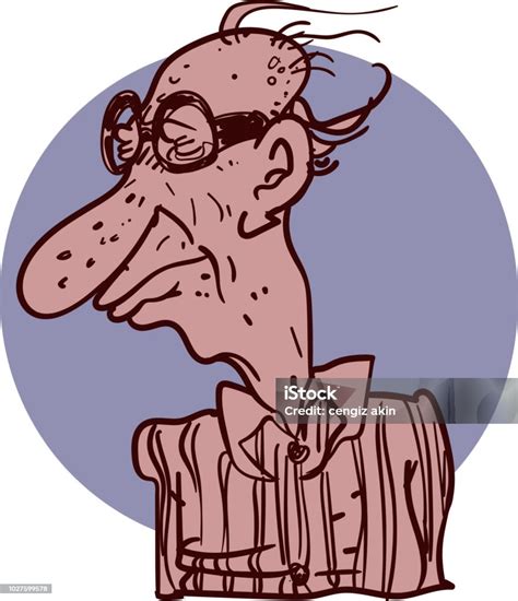Old Men With Glasses Cartoon Style Hand Drawn Illustration Stock