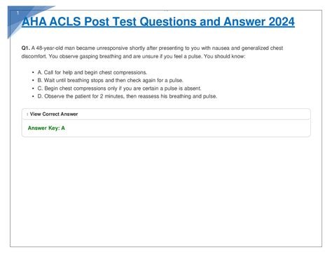AHA ACLS Post Test Questions And Answers Exams Nursing Docsity