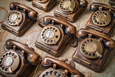 Antique Rotary Dial Telephones Vintage Communication Collection Stock