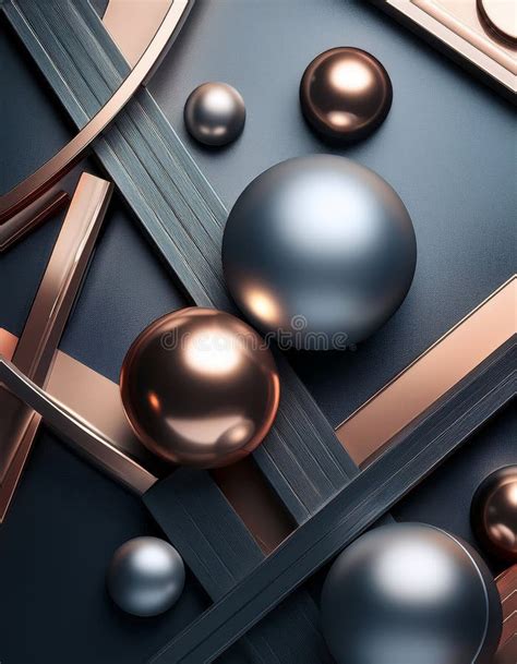 Overlapping Spheres And Cylinders With Metallic Reflections Stock