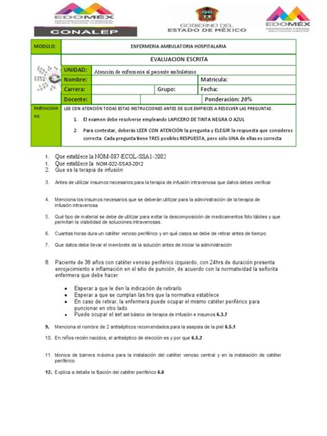Examen Norma 022 Pdf Terapia Intravenosa Especialidades Medicas