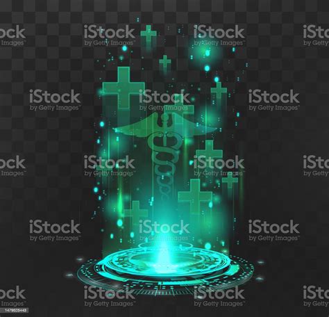 게임에서 생명의 회복과 의료 분야의 제품 발표를 위한 의료 기호가 있는 홀로그램 약에 대한 스톡 벡터 아트 및 기타 이미지 약 3차원 형태 건강관리와 의술 Istock