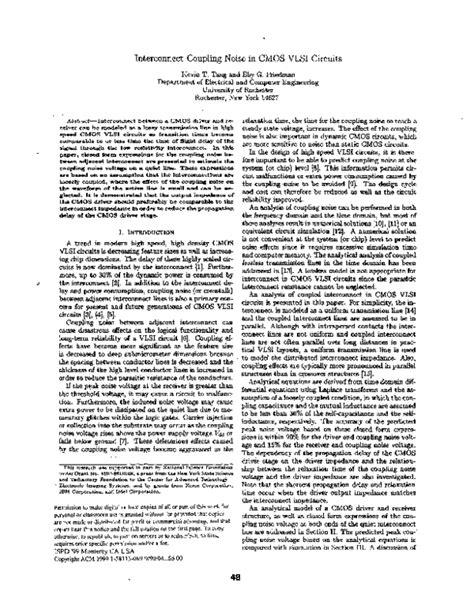 Pdf Interconnect Coupling Noise In Cmos Vlsi Circuits