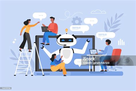 인공 지능 채팅 서비스 사업 개념 Ai 기술을 사용하고 웹사이트에서 챗봇과 대화하는 사람들의 현대 벡터 그림 인공지능에 대한 스톡 벡터 아트 및 기타 이미지 Istock