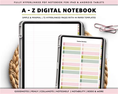 Digital Alphabet Tab Notebook A To Z Tab Digital Notebook Simple Digital Journal Goodnotes