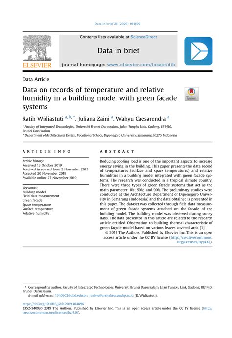 PDF Data On Records Of Temperature And Relative Humidity In A Building Model With Green Facade
