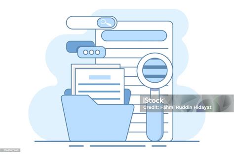 파일에서 파일 검색의 개념 파일 검색으로 돋보기 전자 데이터베이스 전자 저장 및 아카이브로 탐색 평면 벡터 일러스트 레이 션은 배경에 고립되어 있습니다 검색에 대한 스톡