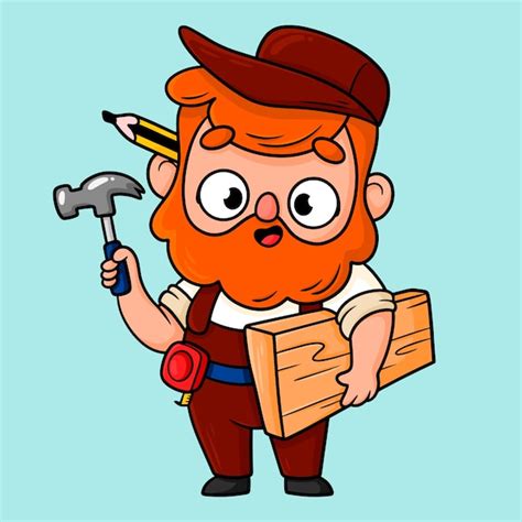 Ilustración De Dibujos Animados De Carpintero Dibujada A Mano Vector