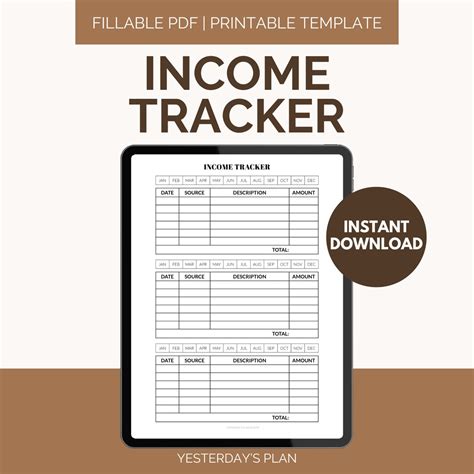 Income Tracker Template Earnings Tracker Revenue Tracker Income