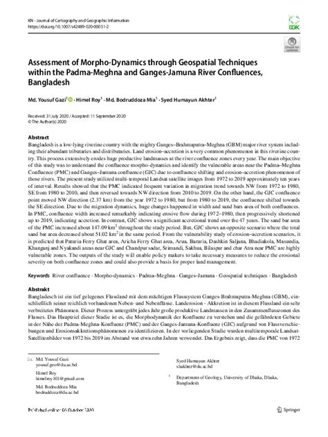 Pdf Assessment Of Morpho‑dynamics Through Geospatial Techniques Within The Padma‑meghna And
