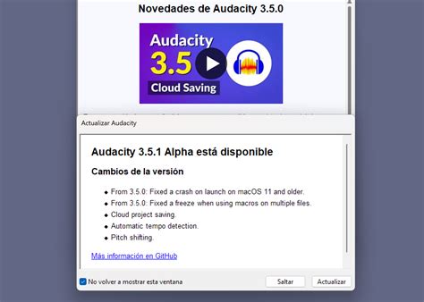 actualiza audacity 3 5 0 pero con plugin openvino 2024