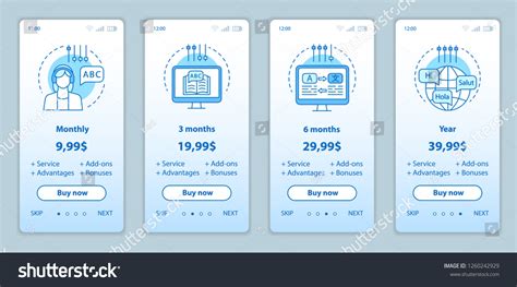 Language Learning Onboarding Mobile App Screens เวกเตอร์สต็อก ปลอดค่า