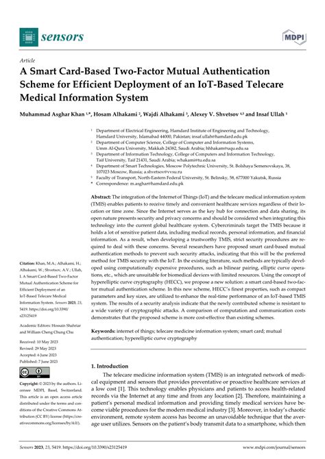 Pdf A Smart Card Based Two Factor Mutual Authentication Scheme For Efficient Deployment Of An