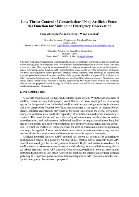 pdf low thrust control of constellations using artificial potential function for multipoint