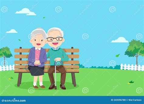 бабушки и дедушки сидят на скамейке в парке Иллюстрация вектора иллюстрации насчитывающей