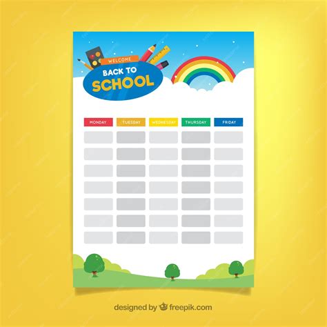 활동을 구성하는 학교 시간표 템플릿 무료 벡터