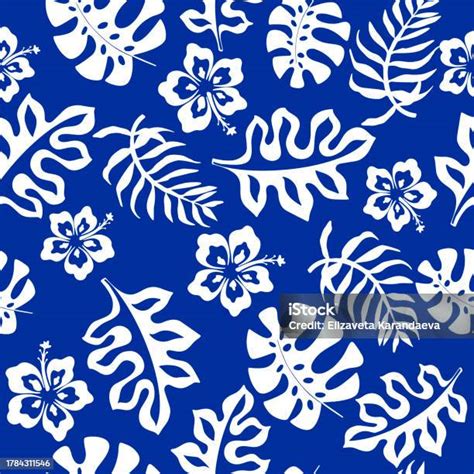 블루 벡터 열 대 꽃 완벽 한 패턴입니다 여름용 양복 프린트 0명에 대한 스톡 벡터 아트 및 기타 이미지 0명 관목 꽃