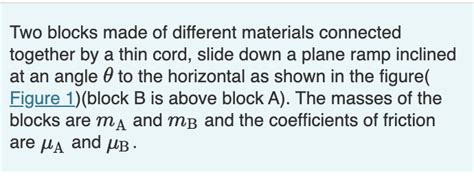solved two connected blocks on a ramp ma θtwo blocks made of