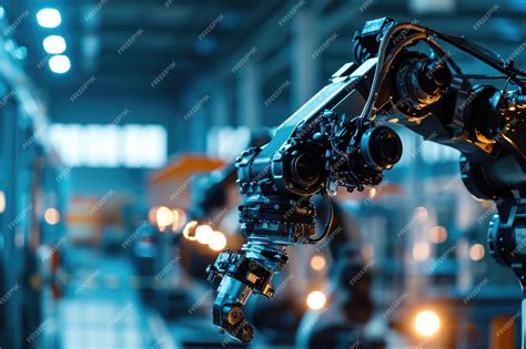 Premium Photo Robotics Industry Hightech Facility With Moving Robot Arm