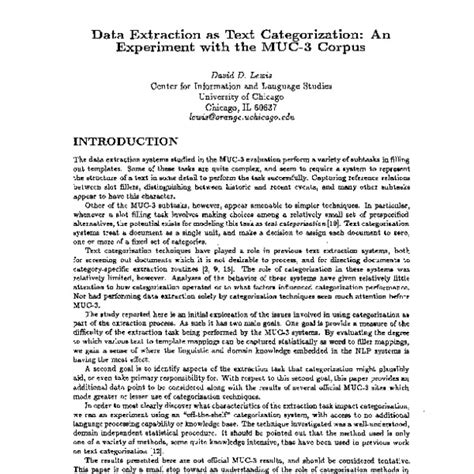 Data Extraction As Text Categorization An Experiment With The Muc 3