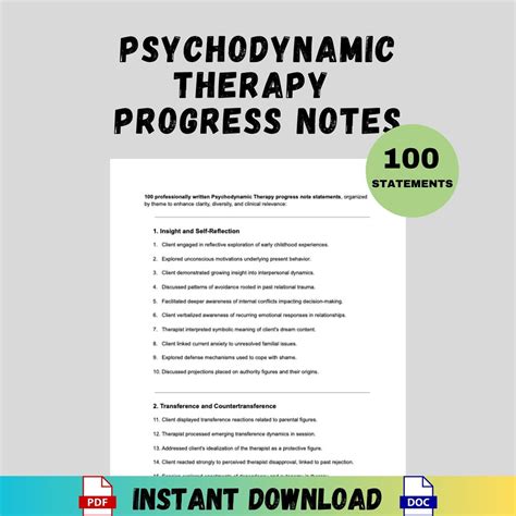 Psychodynamic Therapy Progress Notes Editable Template Mental Health