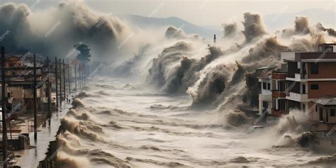 Devastation Strikes Coastal Town As Massive Tsunami Causes Widespread Flooding Concept Natural